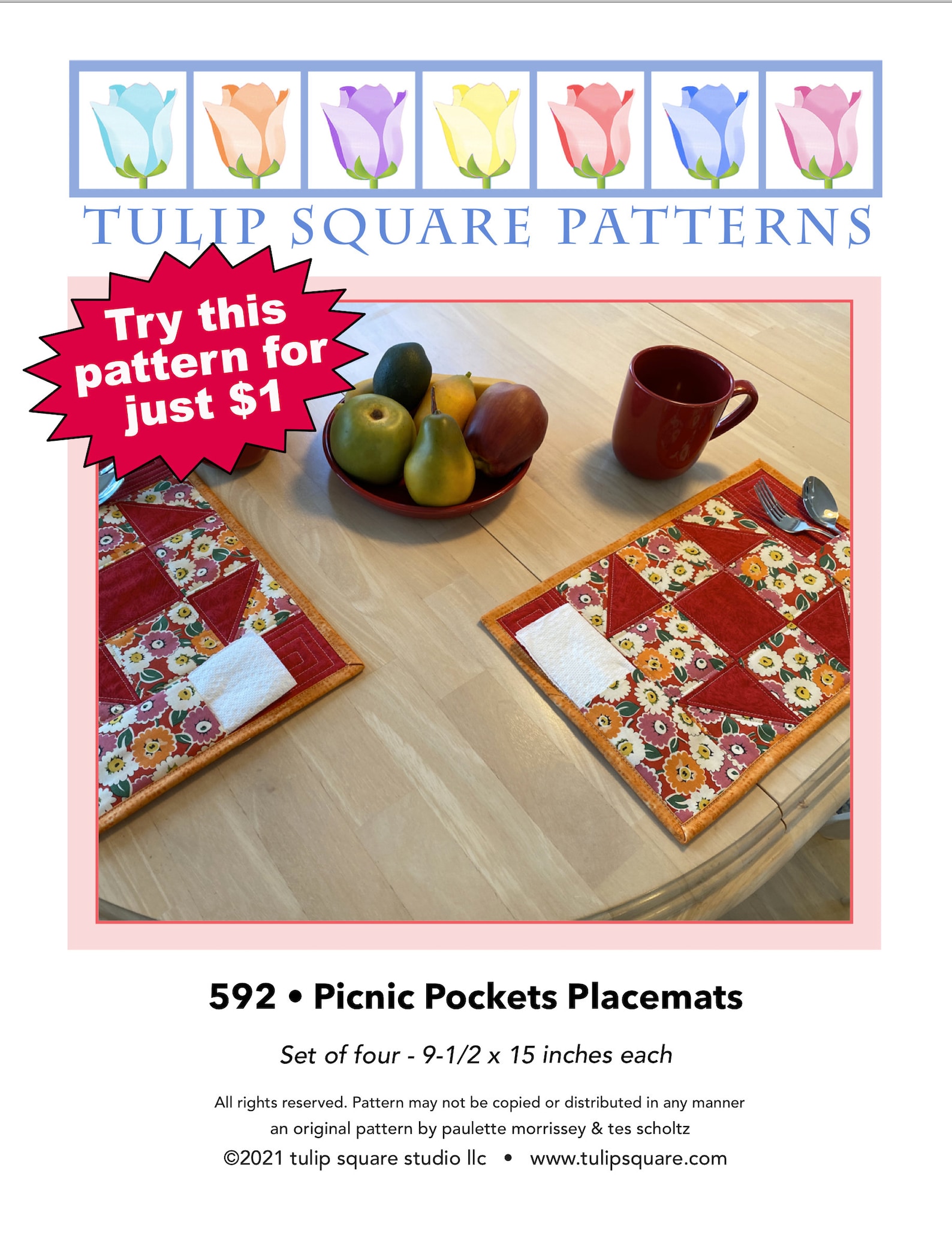 Quilted Placemat Pattern Picnic Pockets Placemats PDF - Etsy