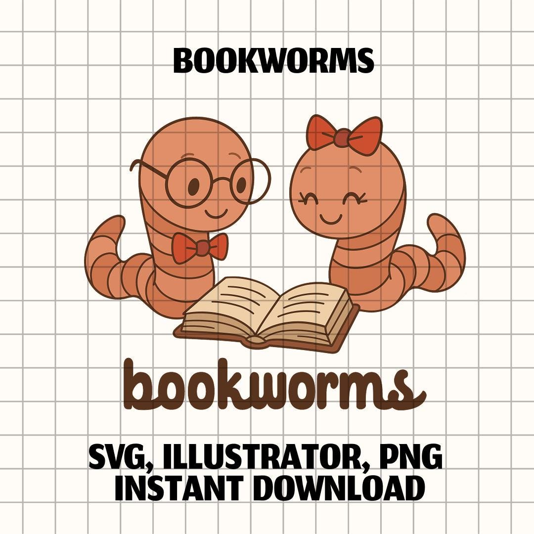 Bookworms Digital Download Gifts for Readers | Cute Worms Illustrations ...