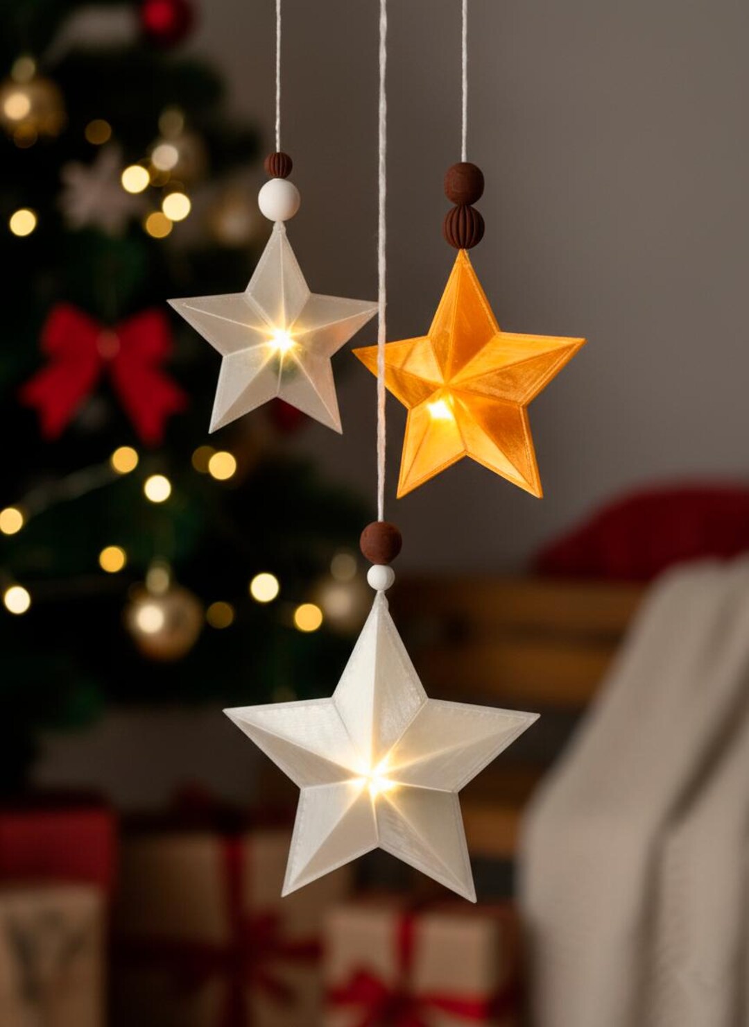 Digital STL File Hanging Stars Lights Set With Beads for 3D Printing ...