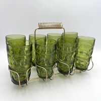 Mid Century Gold and White Feather Glass Tumblers - Set of 5; MCM, Mid ...