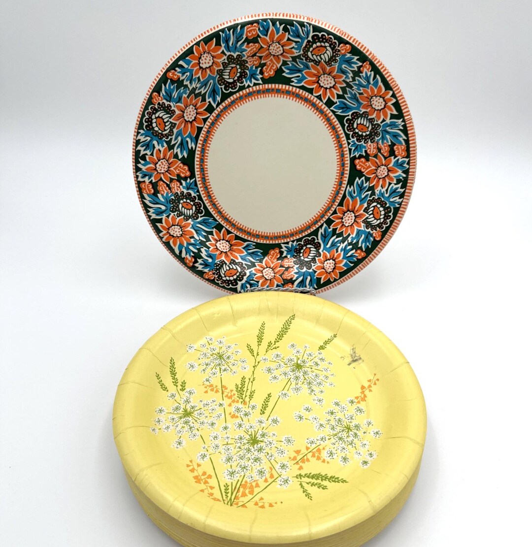 Vintage 1950's Paper Plates Floral 9 Orange 43 Yellow - Etsy