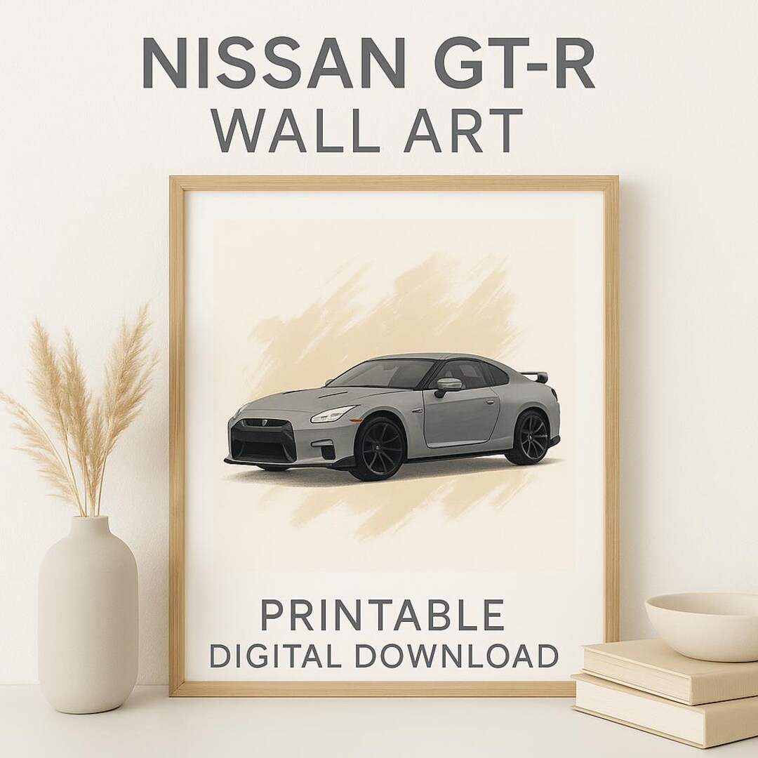 Nissan GT-R Gray Wall Art – Minimalist Automotive Poster – Digital ...