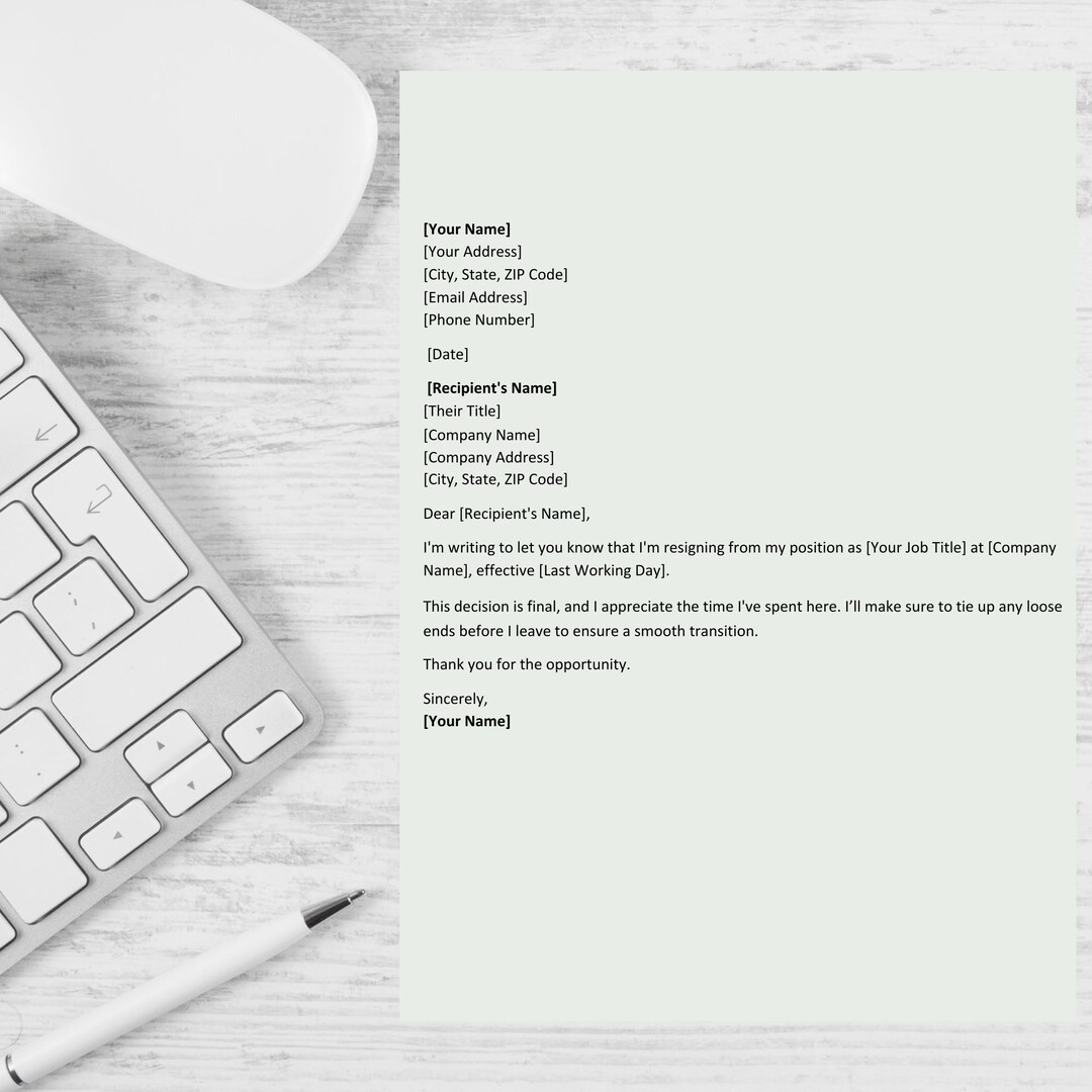 Resignation Letter Template Short and Sweet – Professional Tone ...