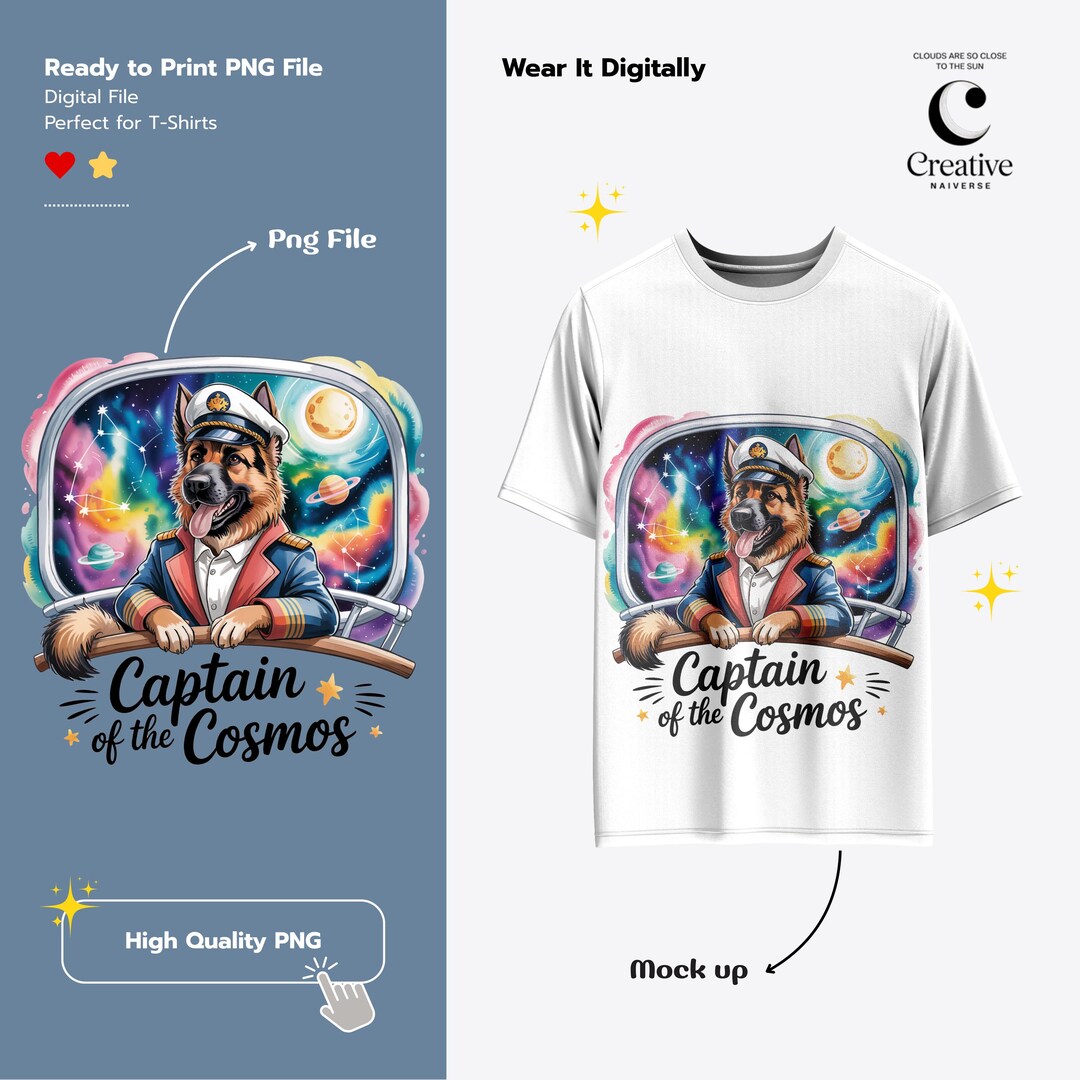 Captain of the Cosmos Dog PNG | German Shepherd Space Clipart | Funny ...