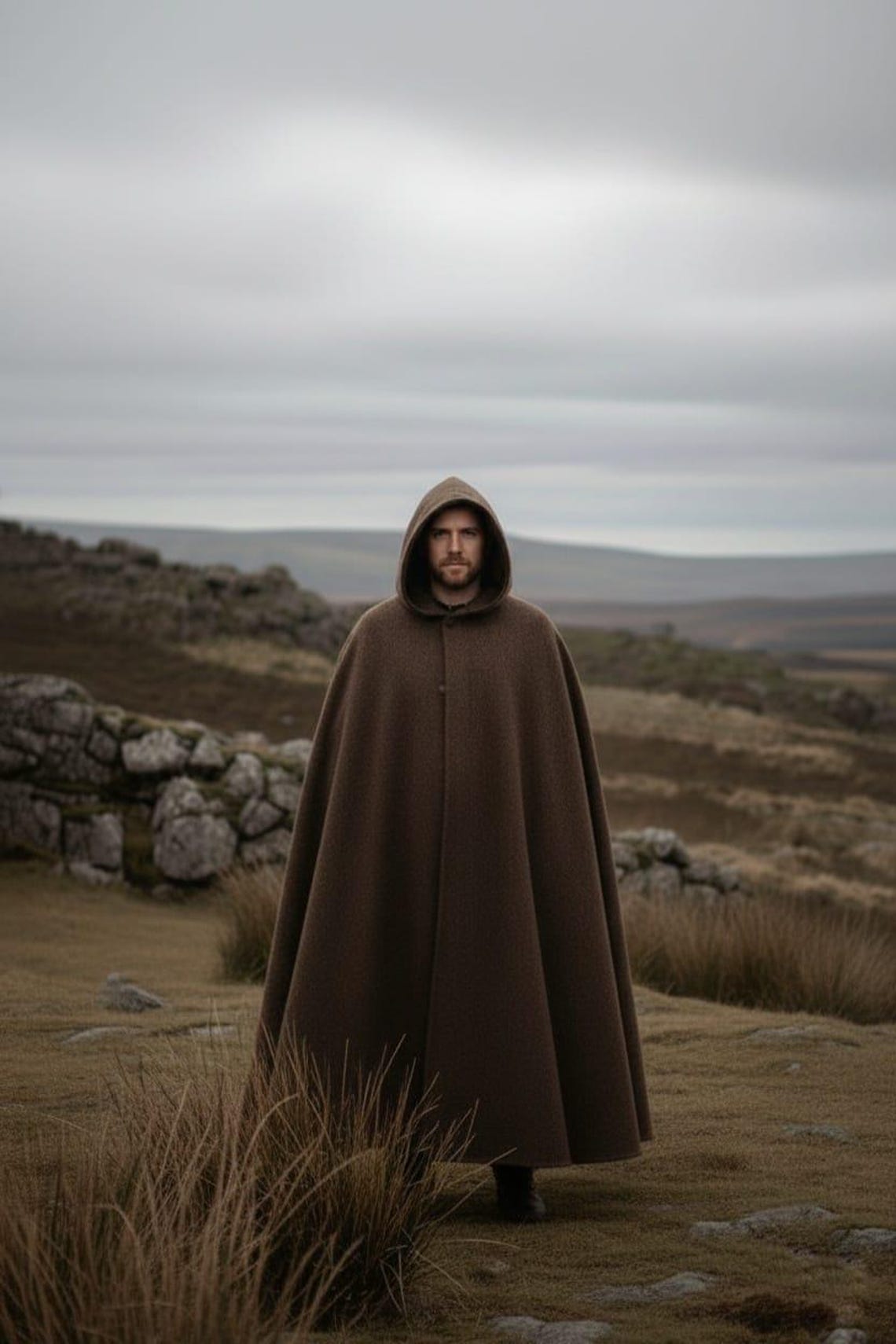 Handmade Hooded Wool Cloak for Men | Medieval Brown Cloak Cape | Viking ...