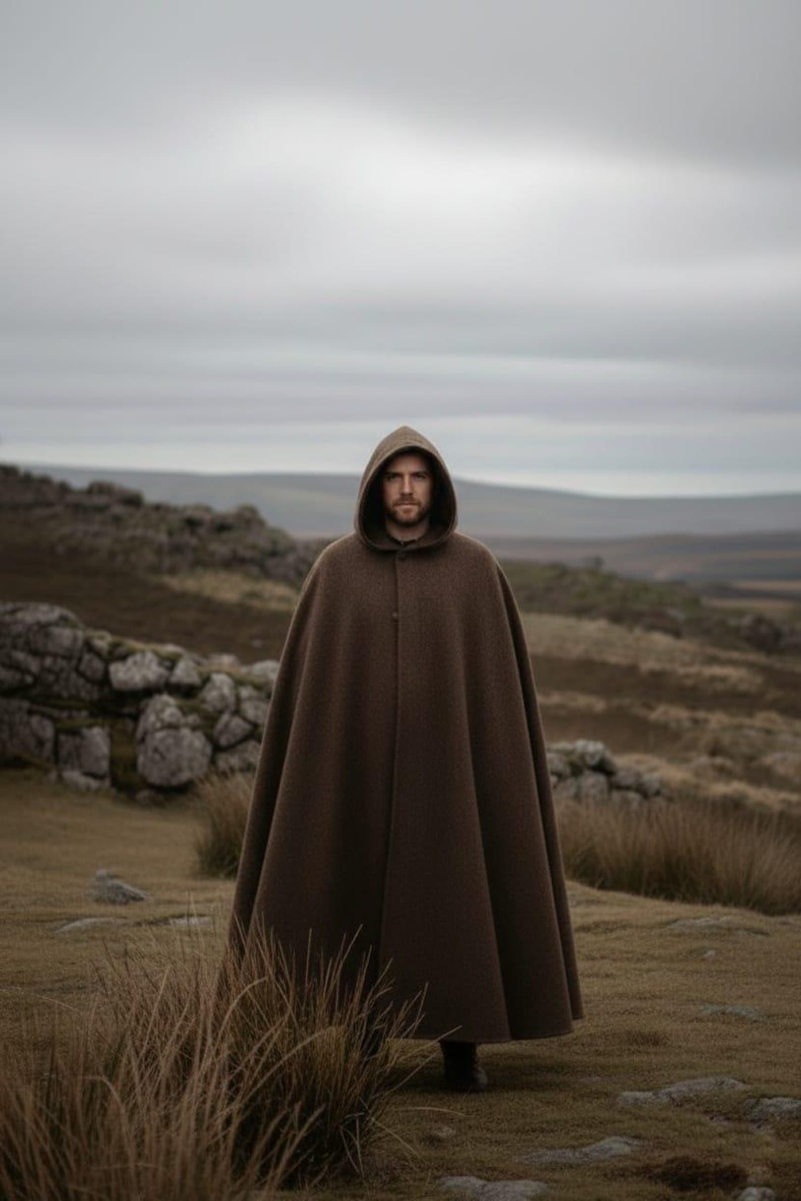 Handmade Hooded Wool Cloak for Men | Medieval Brown Cloak Cape | Viking ...