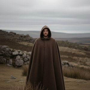 Handmade Hooded Wool Cloak for Men | Medieval Brown Cloak Cape | Viking ...