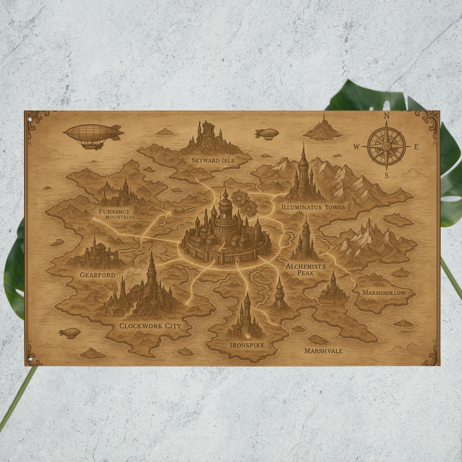 Steampunk Fantasy Kingdom Map – Industrial Magic Wall Flag – RPG World ...
