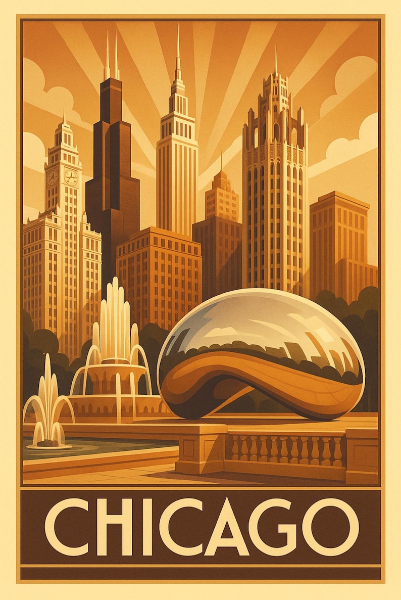 Chicago Deco Travel Prints Luxury Retro Digital Download Art - Etsy