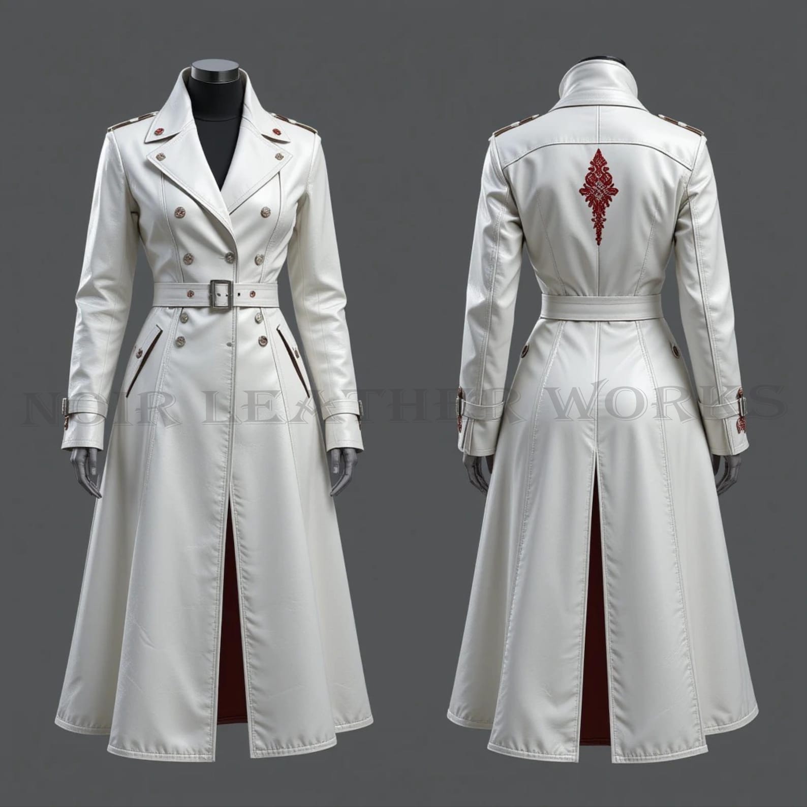 Women's White Gothic Genuine Leather Trench Coat Vampire Steampunk ...