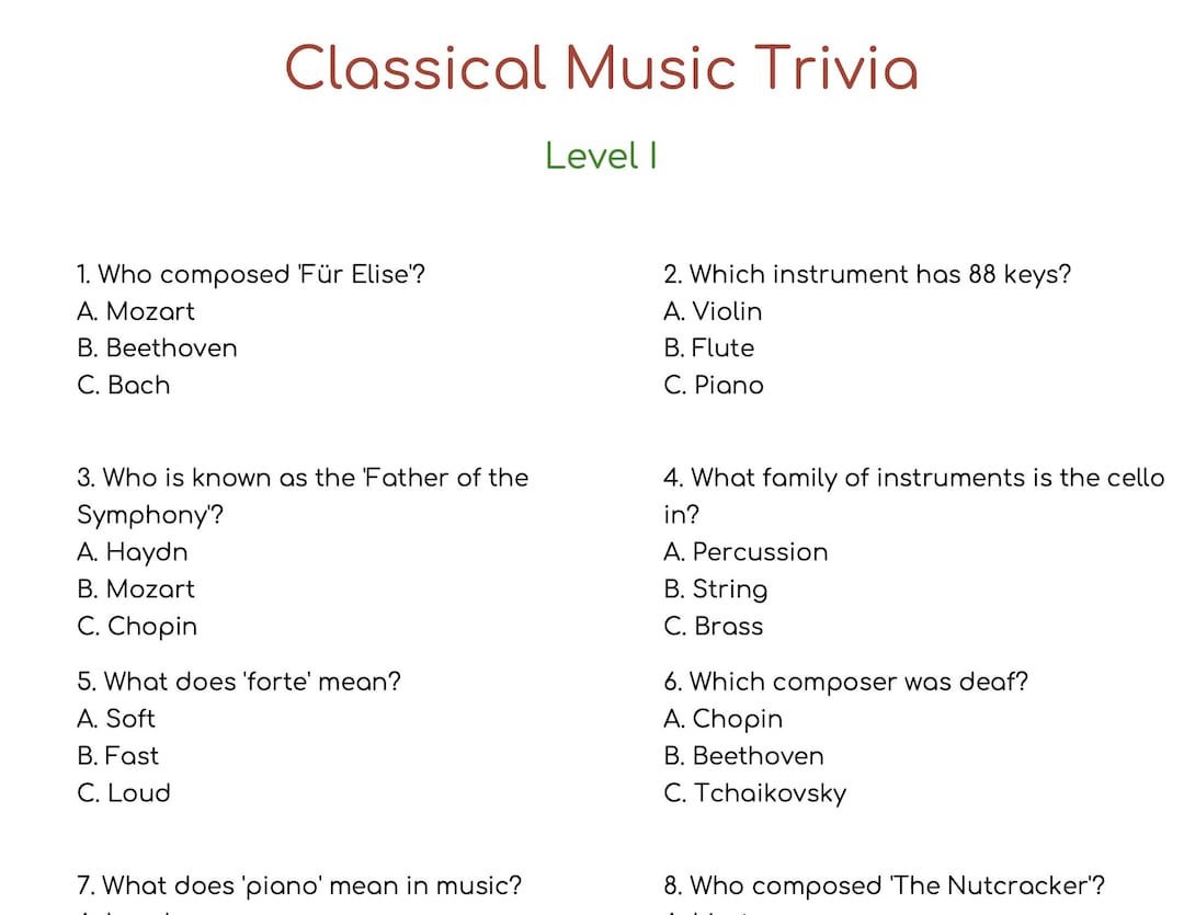 Classical Music Trivia Questions in Printable PDF. 48 Questions in One ...