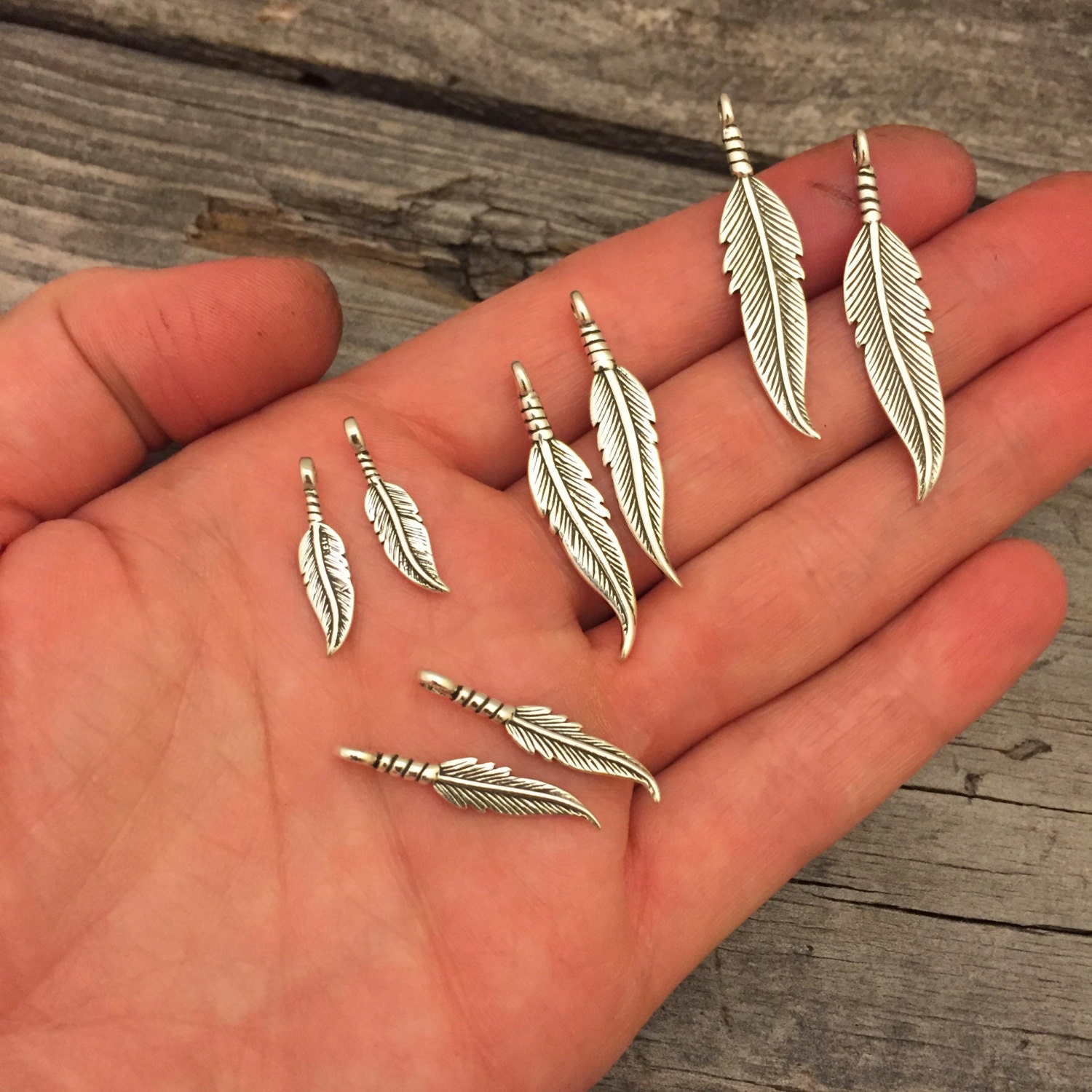 Sterling Silver Feather Charm - Etsy