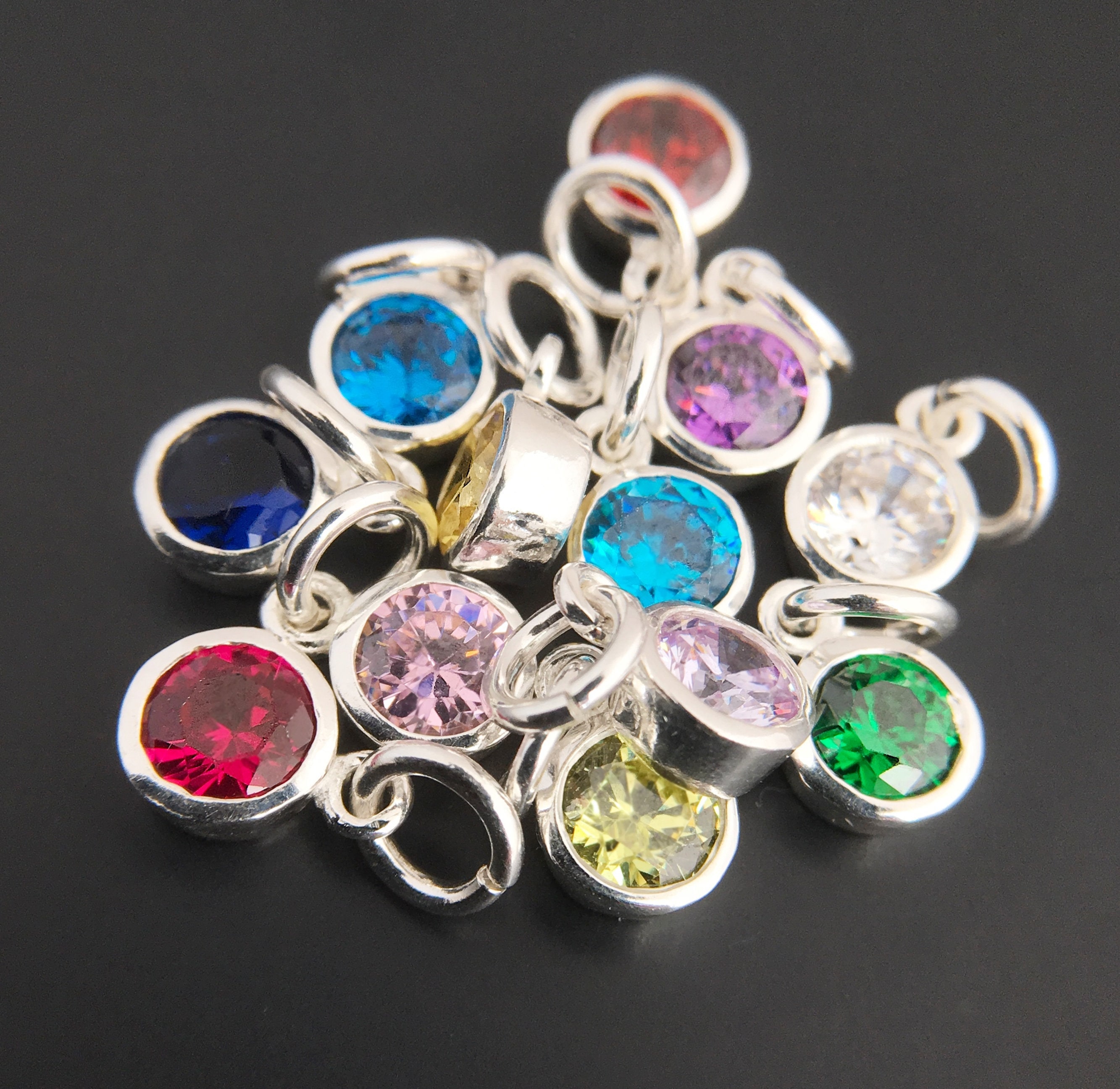 Sterling Silver Birthstone Charm Pendants 6mm Charm Pendant | Etsy