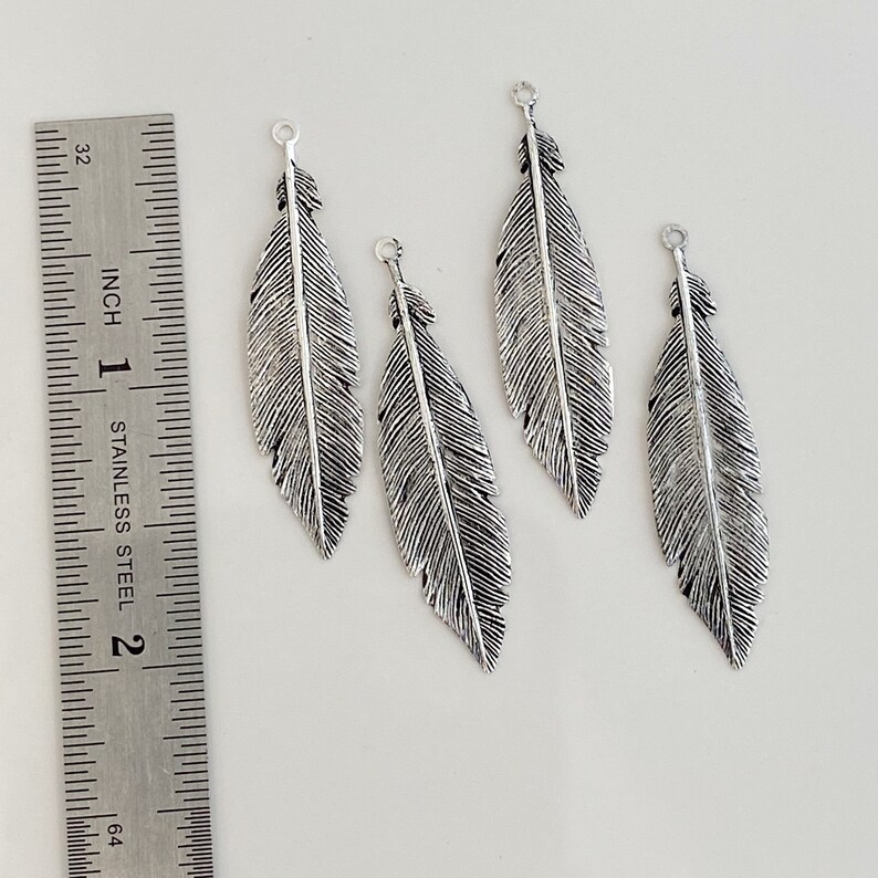 Sterling Silver Feather Charm 10x41mm - Etsy