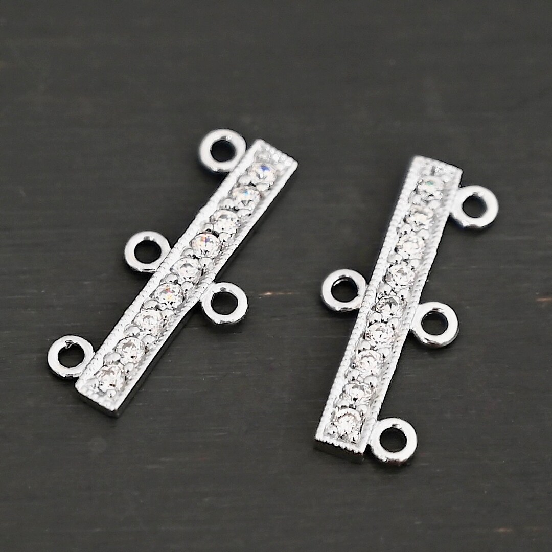 Sterling Silver CZ Three Strand Bar - Etsy