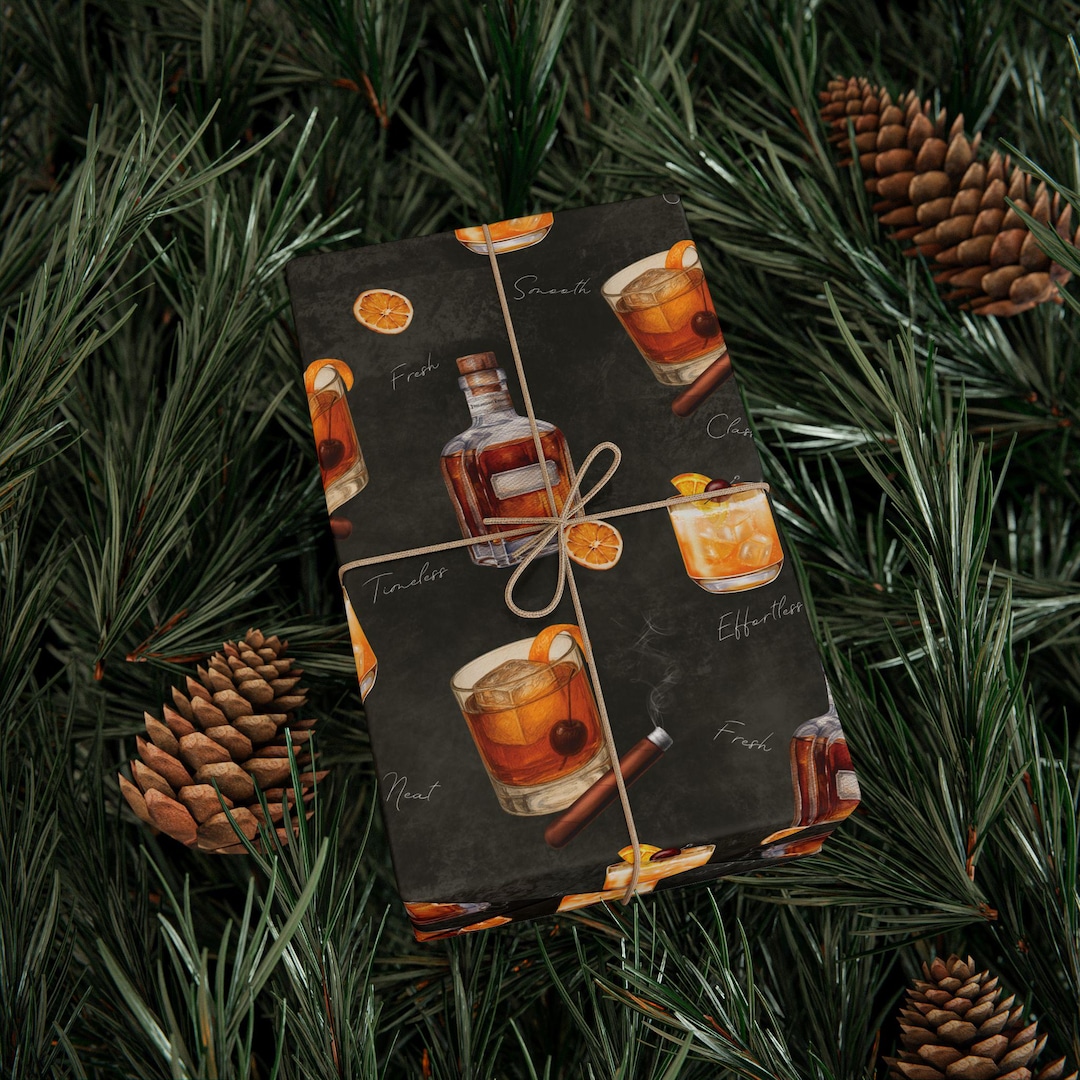 Old Fashioned Cocktail/cigar/ Whiskey Themed Wrapping Paper. Holiday ...