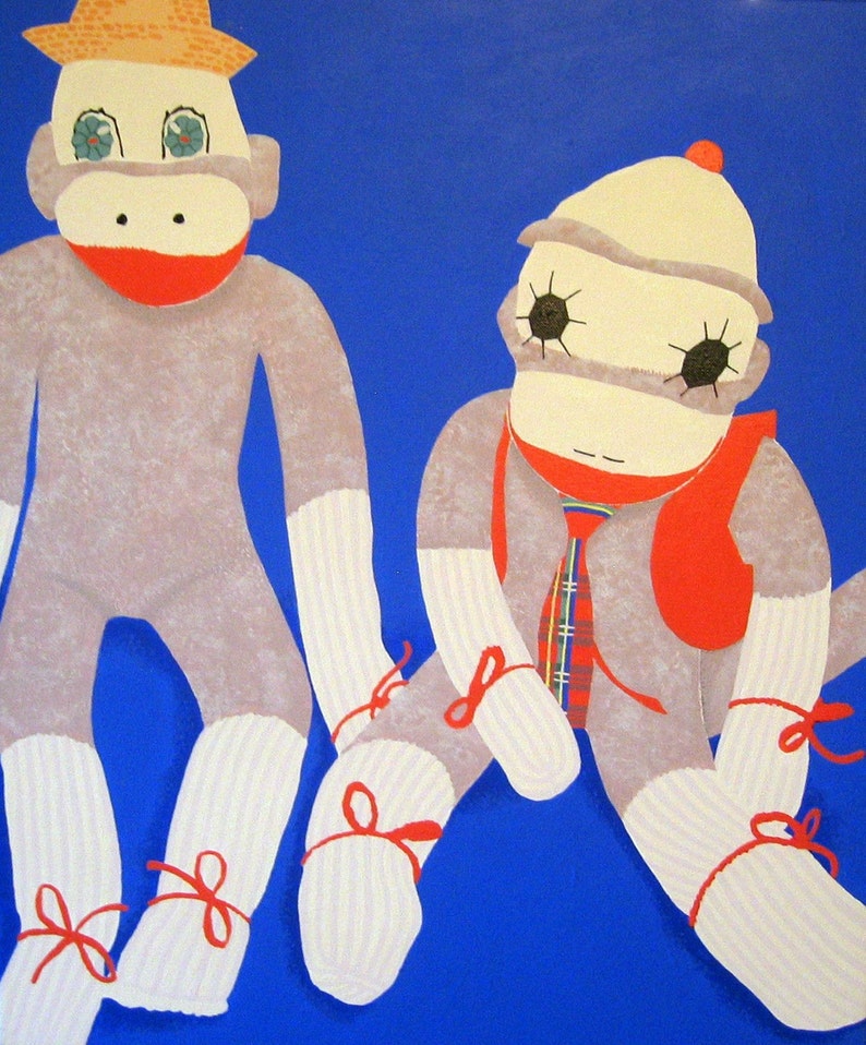 Sock Monkeys (no. 2) a 20 X 24 Painting on Stretched Canvas - Etsy