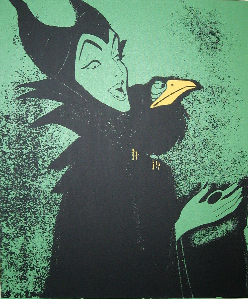 Maleficent From Sleeping Beauty, in Green, 20 X 24 Silkscreen/painting ...