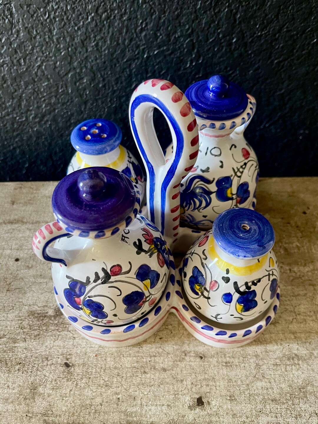 Italian Ricco Deruta Hand Painted Cruet Set: Vintage Handcrafted ...
