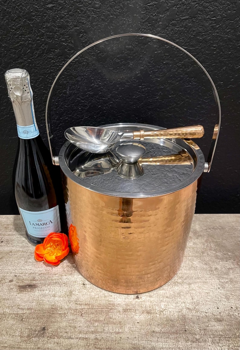 Vintage Hammered Cooper Champagne Bucket With Ice Scooper: Polished ...