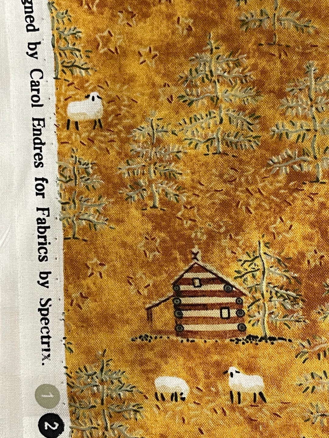 Vintage Carol Endres Fabric: Log Cabin Sheep Cotton Remnant (5 Yards ...