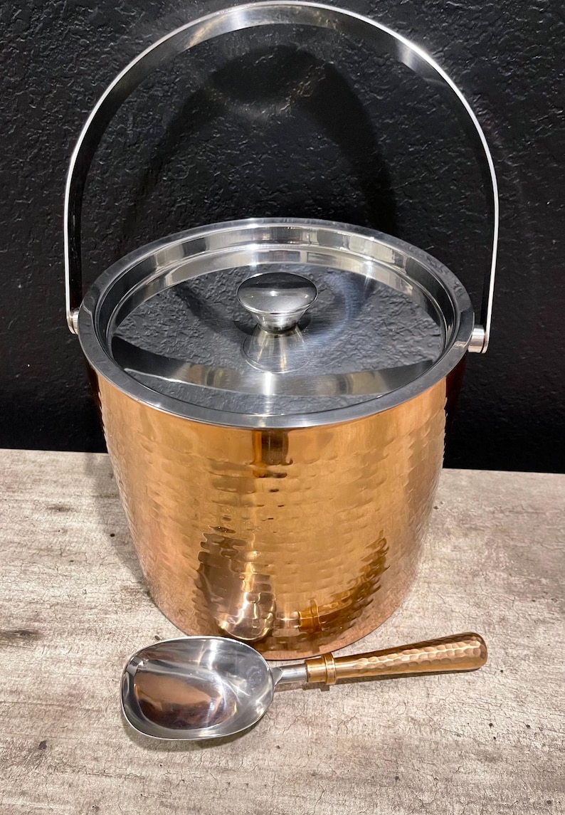 Vintage Hammered Cooper Champagne Bucket With Ice Scooper: Polished ...