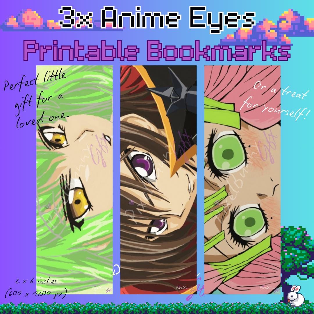 3x Anime Eyes Bookmarks - Printable Bookmarks - 2 X 6 Inches (600 X ...