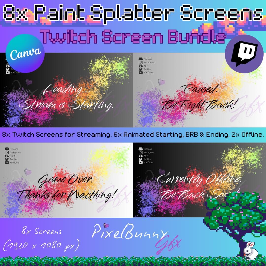 Paint Splatter Twitch Screens: Animated Canva Template (digital Product ...