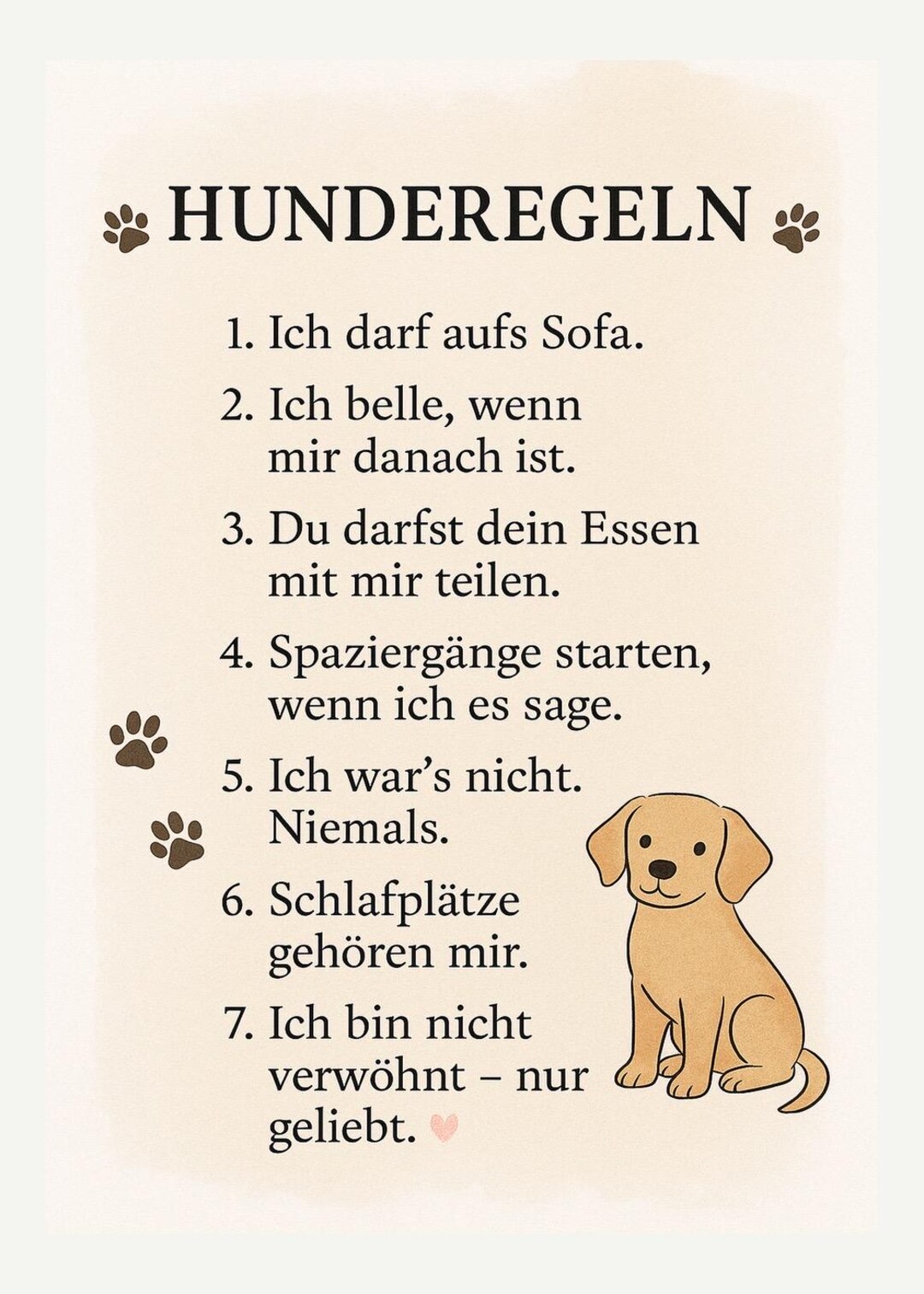 Dog Rules Poster | Funny Dog Saying | A4 Print | Digital Download | Dog ...