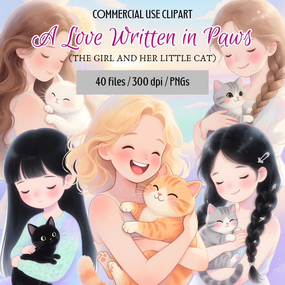 Whimsical Girl and Cat Watercolor Clipart Bundle (digital Download) - Etsy