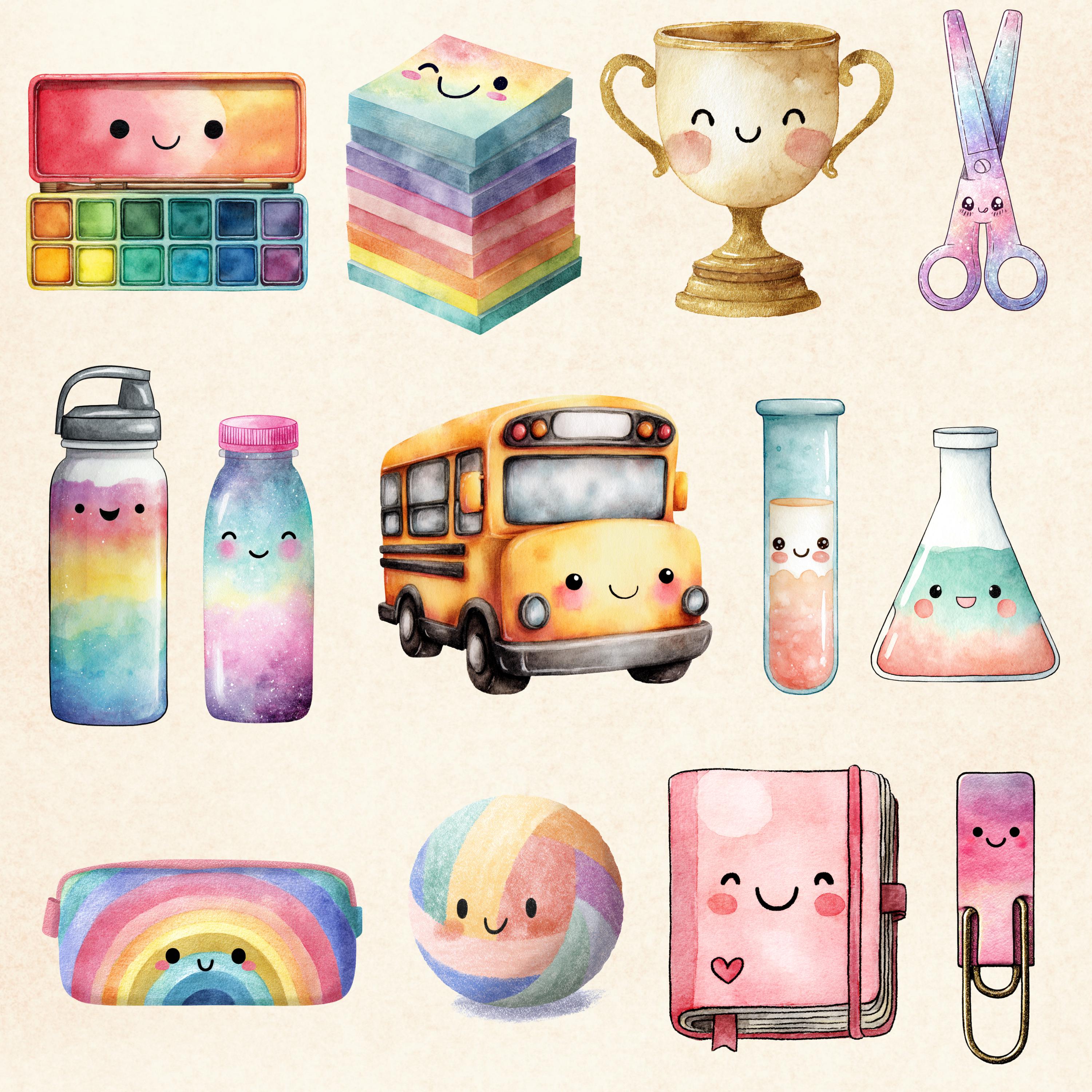 Kawaii School Clipart Bundle: Pastel Back to School PNG Stickers ...