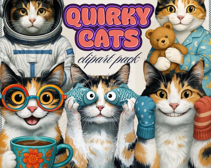 Funny Cats Clipart Bundle, 30 PNG, Cute & Playful Kitten Illustrations ...