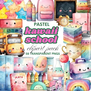 Kawaii School Clipart Bundle: Pastel Back to School PNG Stickers ...