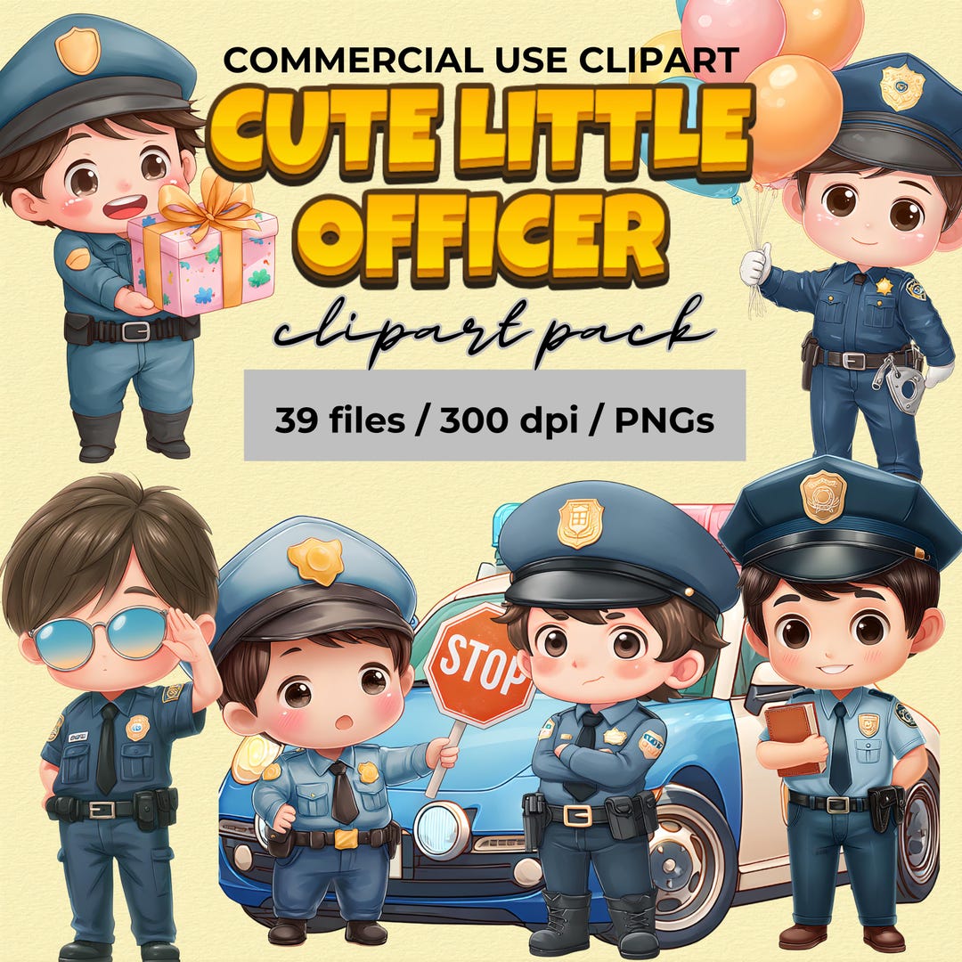Cute Officer Clipart Set | Kids Birthday Party Illustrations (instant ...