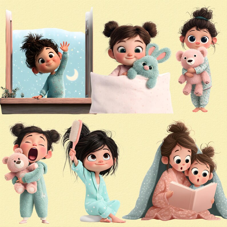 Bedtime Routine Clipart: Kids Nighttime Activities Illustrations ...
