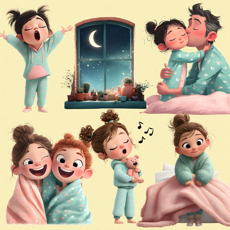 Bedtime Routine Clipart: Kids Nighttime Activities Illustrations ...