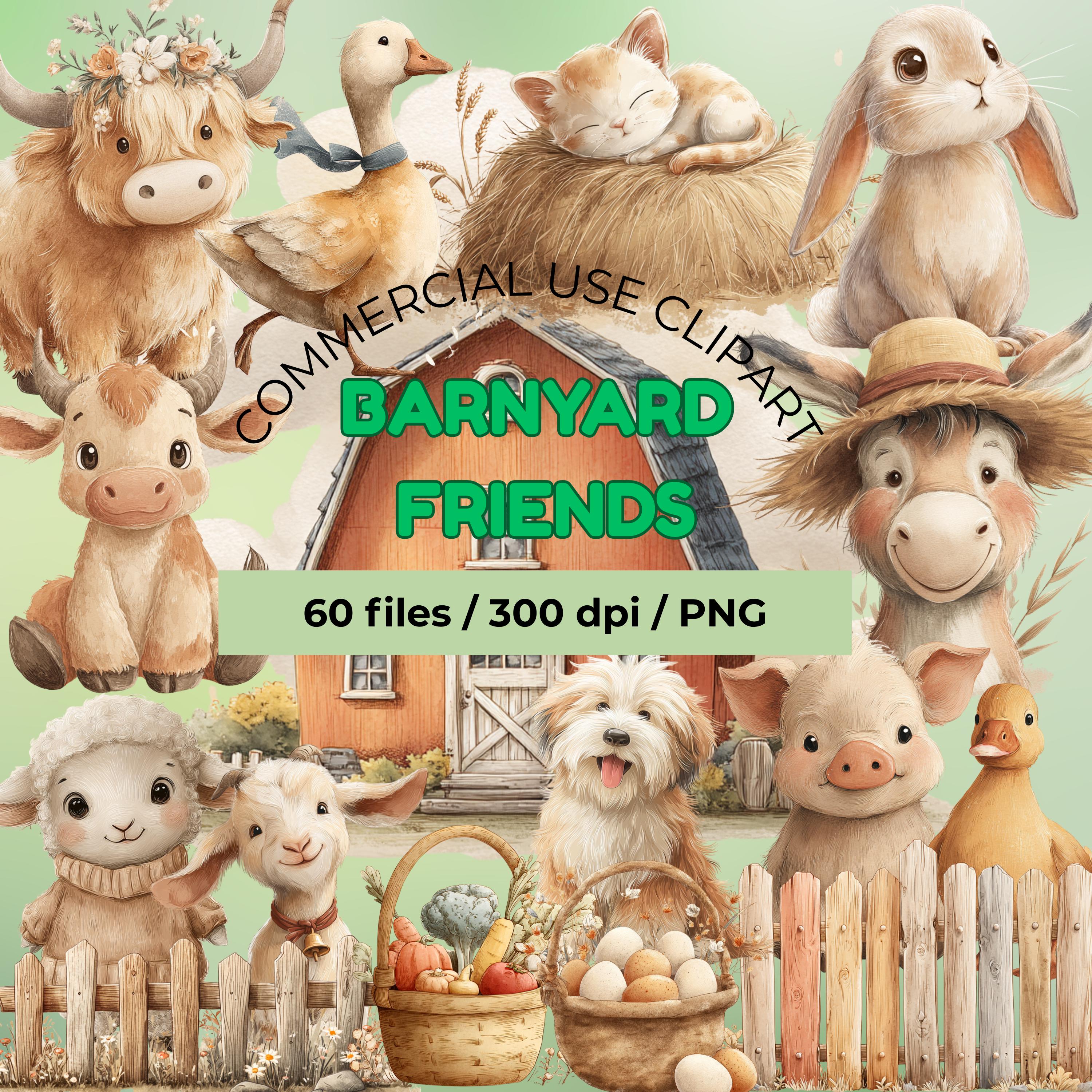 Watercolor Farm Animals Clipart Set: Barnyard Friends, Baby Shower (PNG ...