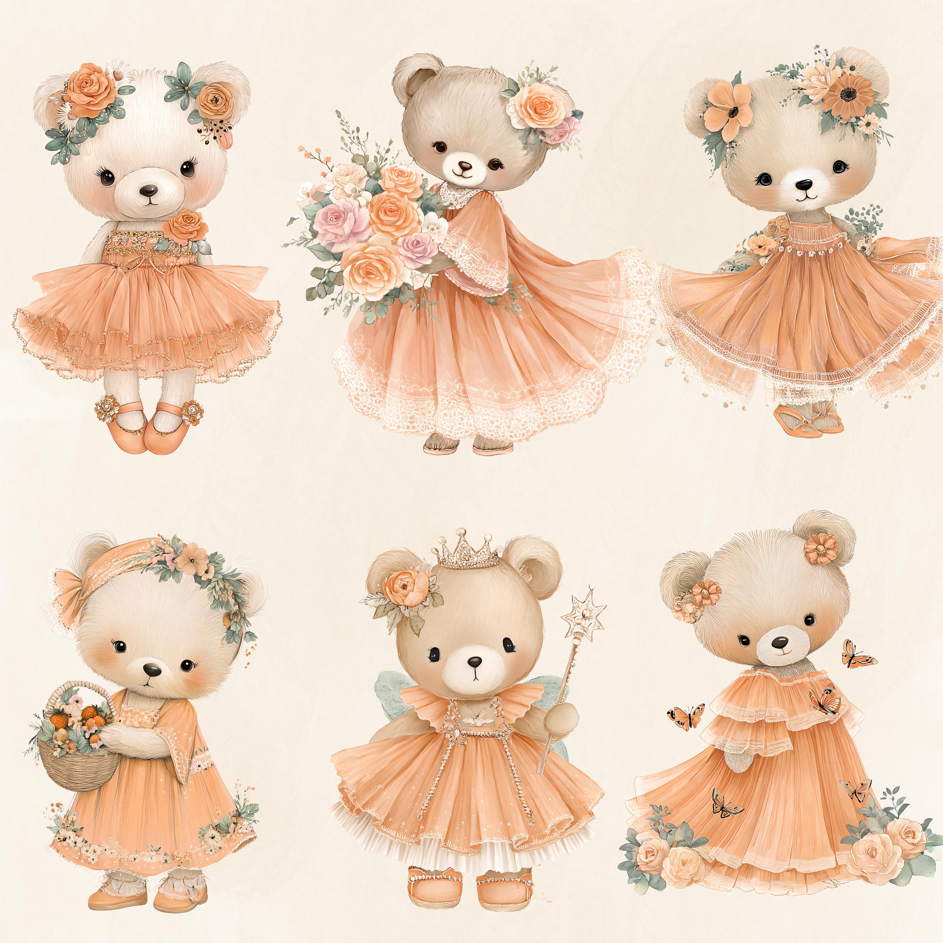 Peach Teddy Bear Clipart: Pastel Nursery Animal Pngs (digital Download ...