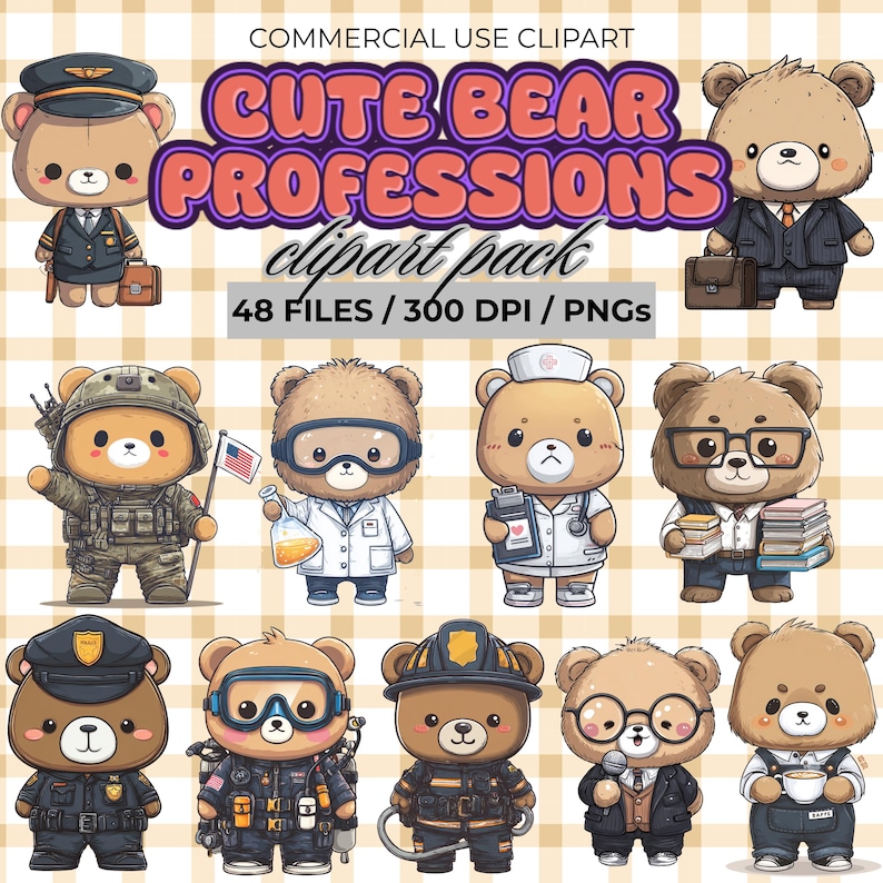 Cute Bear Professions Clipart Bundle | Chibi Bear Career Uniforms ...