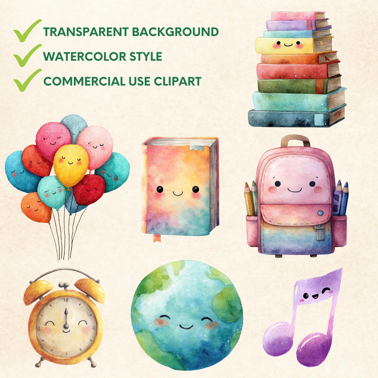 Kawaii School Clipart Bundle: Pastel Back to School PNG Stickers ...