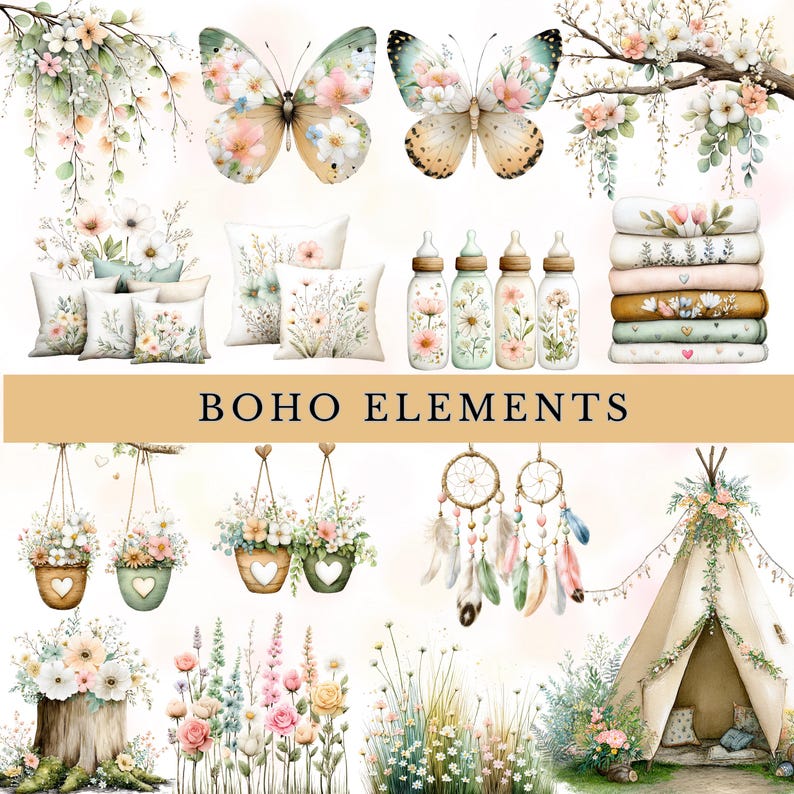 Boho Woodland Animals Clipart – Watercolor Forest Creatures With Floral ...