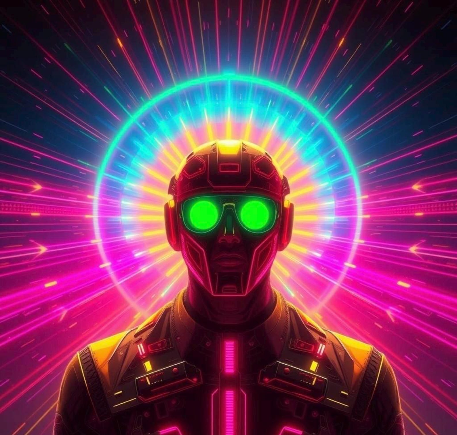 Cyberpunk Solar Rays Portrait - Neon Glow AI Art - Vibrant Futuristic ...