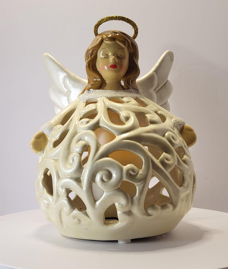 Porcelain Angel Luminary With Flameless Candle 2 Settings for Color ...
