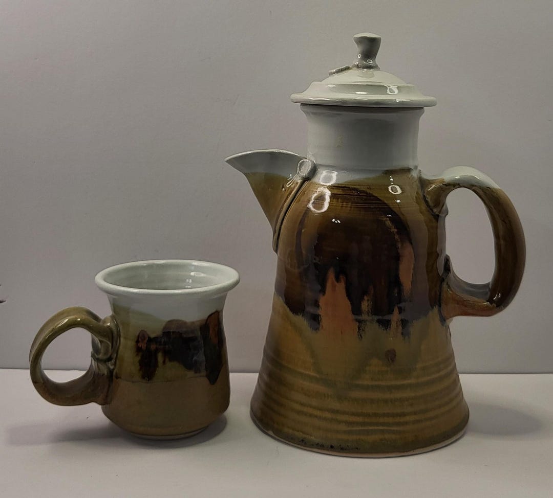 Vintage Drip Glaze Pottery Set: Chocolate Pot, Pitcher & Mug - Signed ...