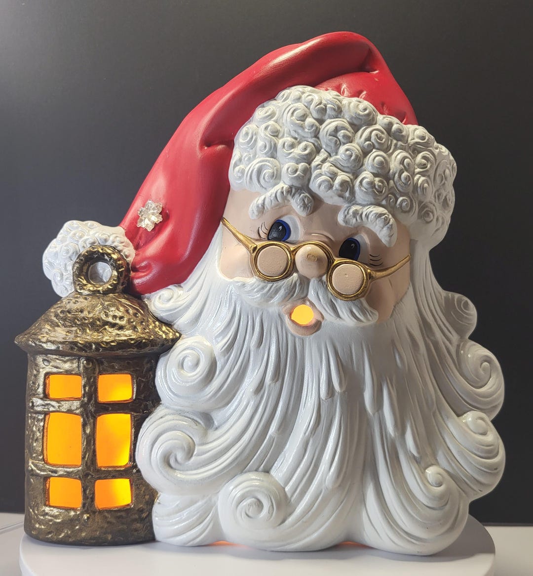 Vintage Electric Ceramic Santa Head With Illuminated Lantern and Mouth ...