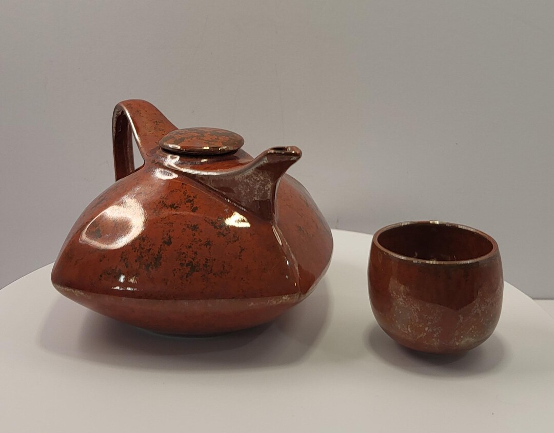 Vintage Japanese Teapot Set: Speckled Rust Ceramic Teacup - Etsy