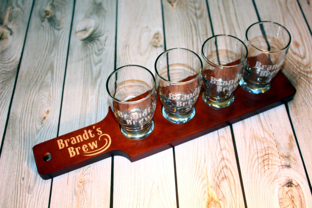 3 Custom Engraved Beer Flight Paddle and Sample Glasses Set - Groomsman ...