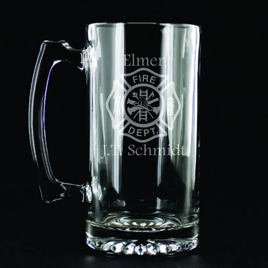 Fireman Gift, Custom Engraved 26 Ounce Glass Beer Mug, Firefighter Gift ...