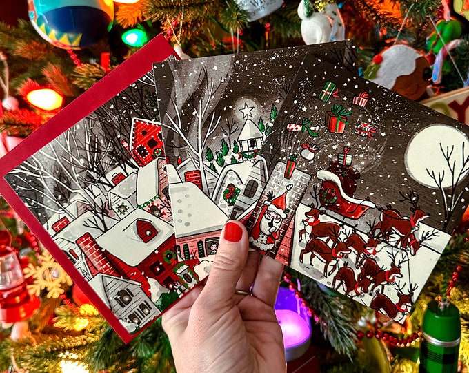 Holiday Cards: Santa Bundle (pack of 3) - Etsy