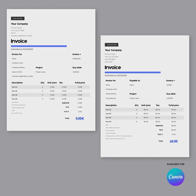 Canva Invoice Template | Forma 20 Collection - Etsy